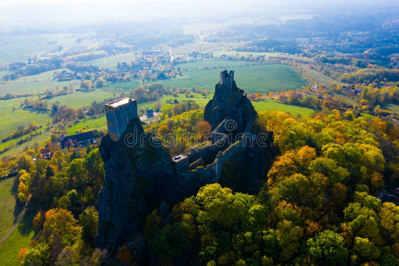 Above View of Medieval Castle Trosky. Stock Image - Image of medieval ...