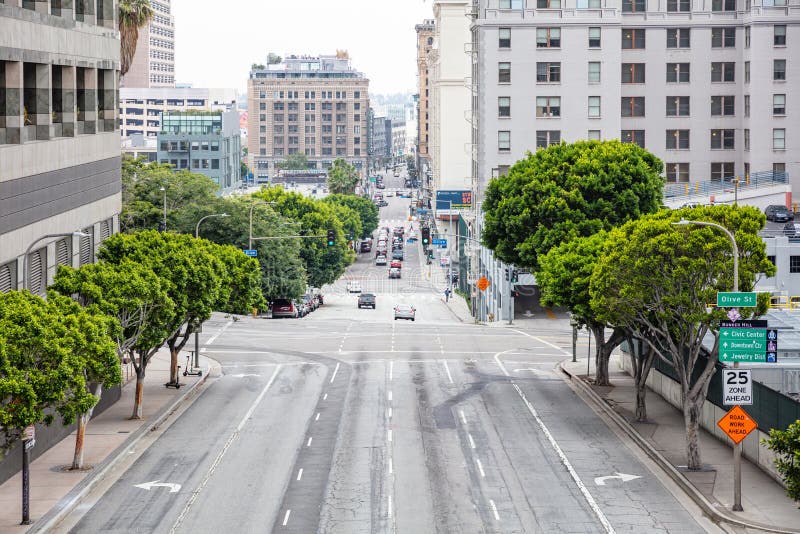 Above View Of Olive Street In Downtown La Los Angeles California Us