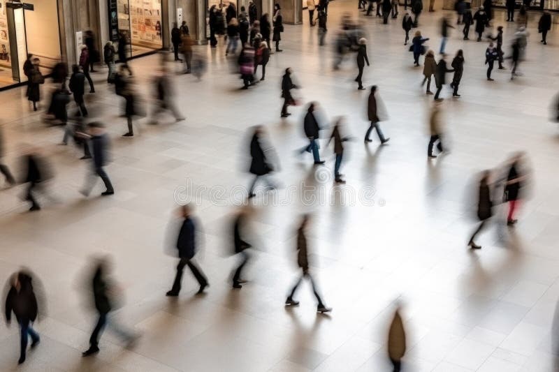 Above View of People Walking in Motion Blur Background Stock ...