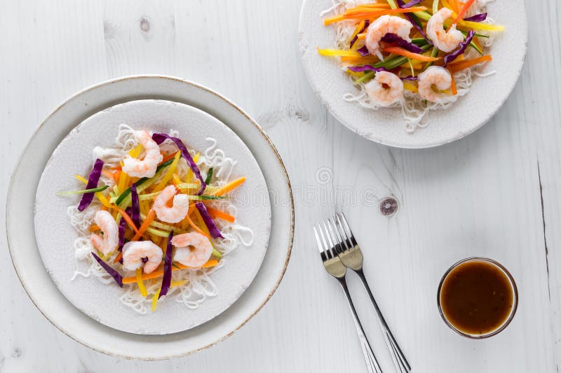 Above View of Plates of Deconstructed Vietnamese Salad Roll Salads ...