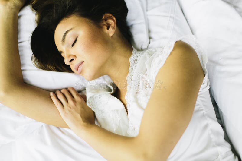 Above View of Pretty Woman in Bed Stock Photo - Image of peaceful, rest ...