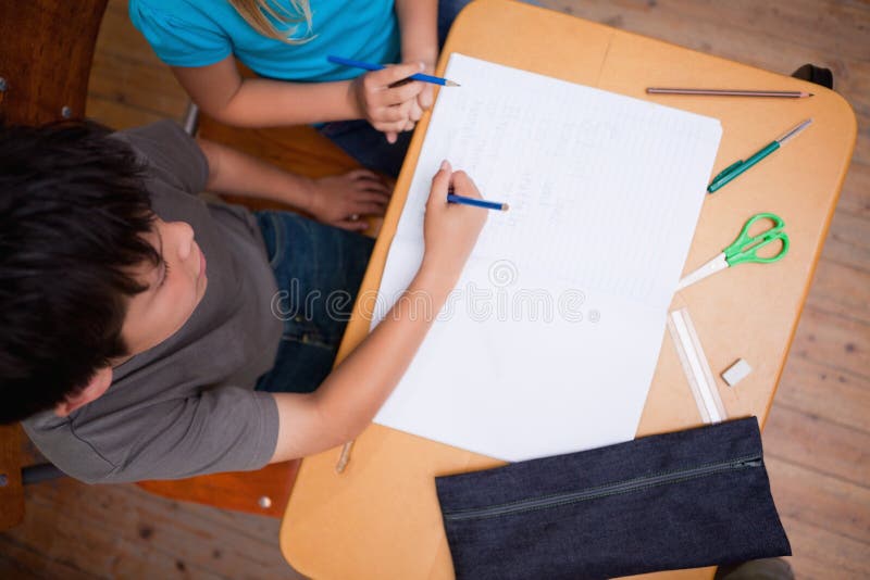 Above View of Pupils Working Together Stock Image - Image of pupil ...