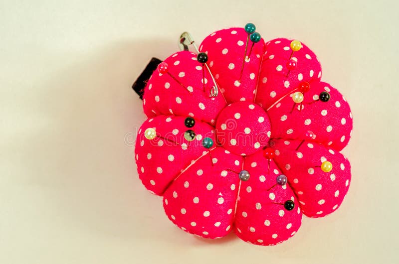 Above View of a Red Pin Cushion with Pins Stock Photo - Image of hobby ...