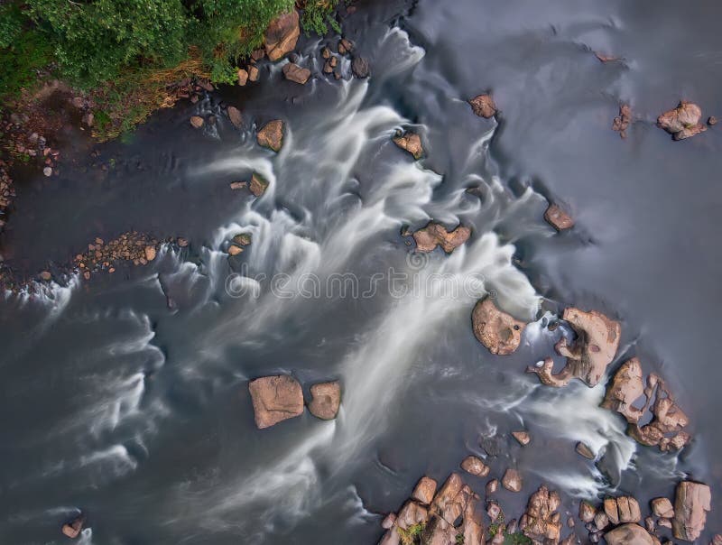 From Above View of River Rapids, Long Exposure. Aerial Top View of ...