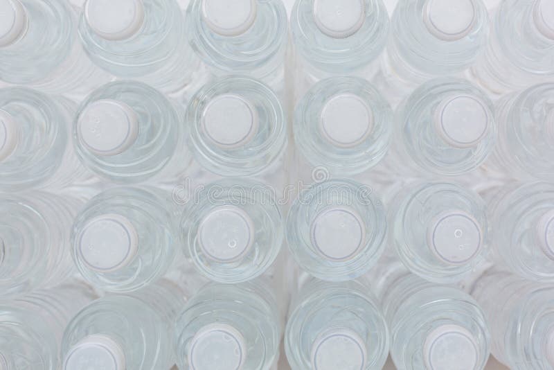 Above View on Rows of Refreshing Natural Water in Plastic Bottle Stock ...