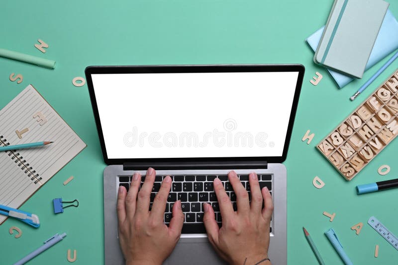 Student Doing Homework with Computer Laptop. Stock Image - Image of ...