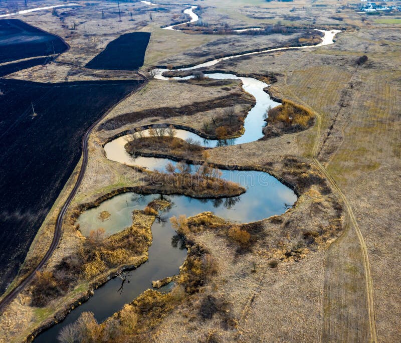 Above View To Autumn Valley with River Bend Stock Image - Image of ...