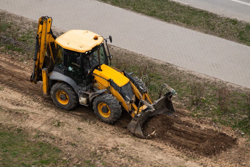 Above View of Tractor Doing Earthwork in Spring Stock Image - Image of ...
