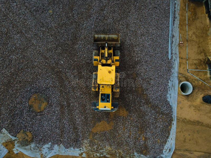 Above View of Tractor Doing Earthwork in Spring. Above View Stock Image ...