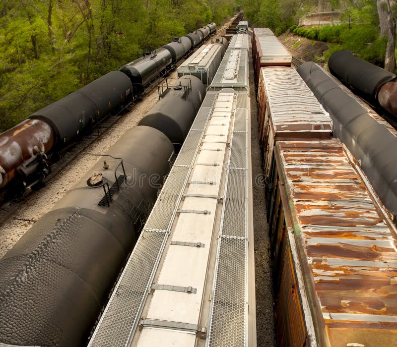 Above View of Train Cars on Multiple Tracks at a Rail Yard Stock Image ...