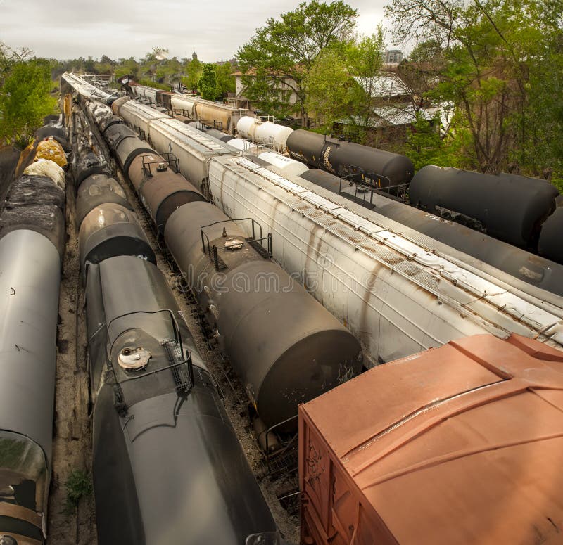 Above View of Train Cars on Multiple Tracks at a Rail Yard Stock Photo ...