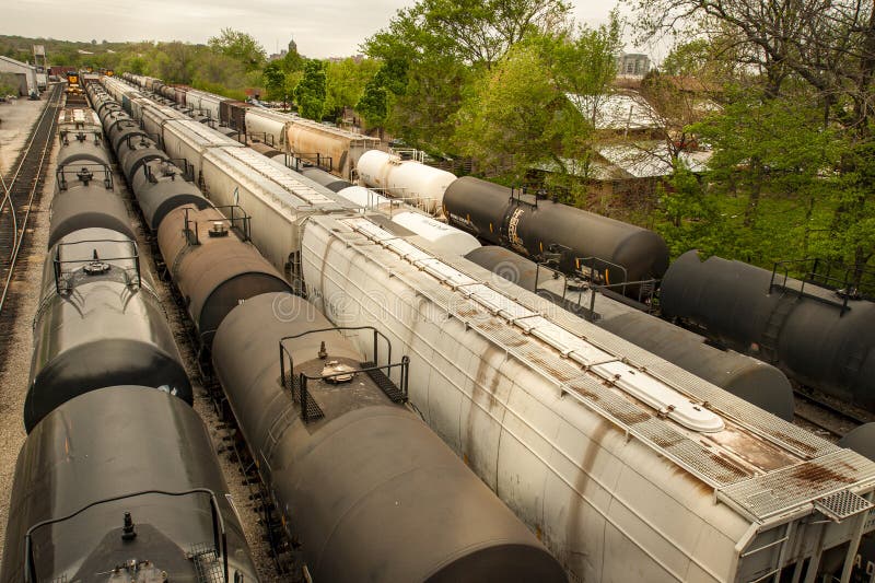 Above View of Train Cars on Multiple Tracks at a Rail Yard Stock Image ...
