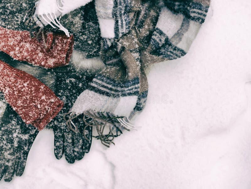 Warm clothes on snow stock photo. Image of cold, snow - 120003014