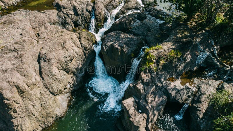 Above Waterfall. Stones. Background Stock Photo - Image of drone, green ...