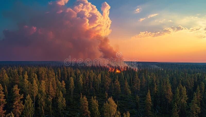 From Above, a Wildfire Can Be Seen Burning Intensely through a Dense ...