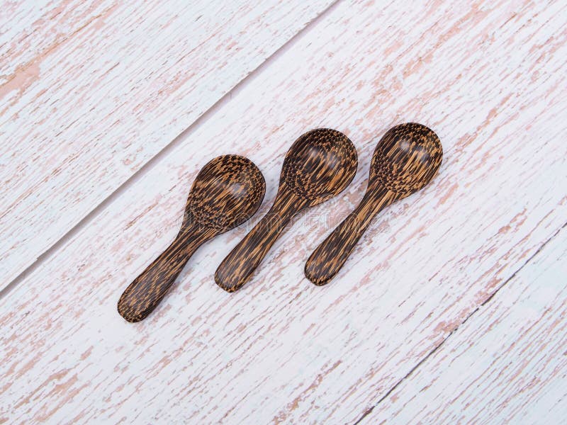 Above of Wooden Spoon or Vintage Teaspoon on Wooden Table Stock Image ...