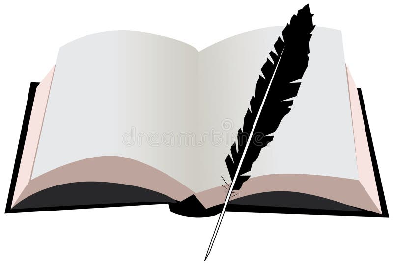 Abra el libro y una pluma ilustración del vector. Ilustración de papel ...