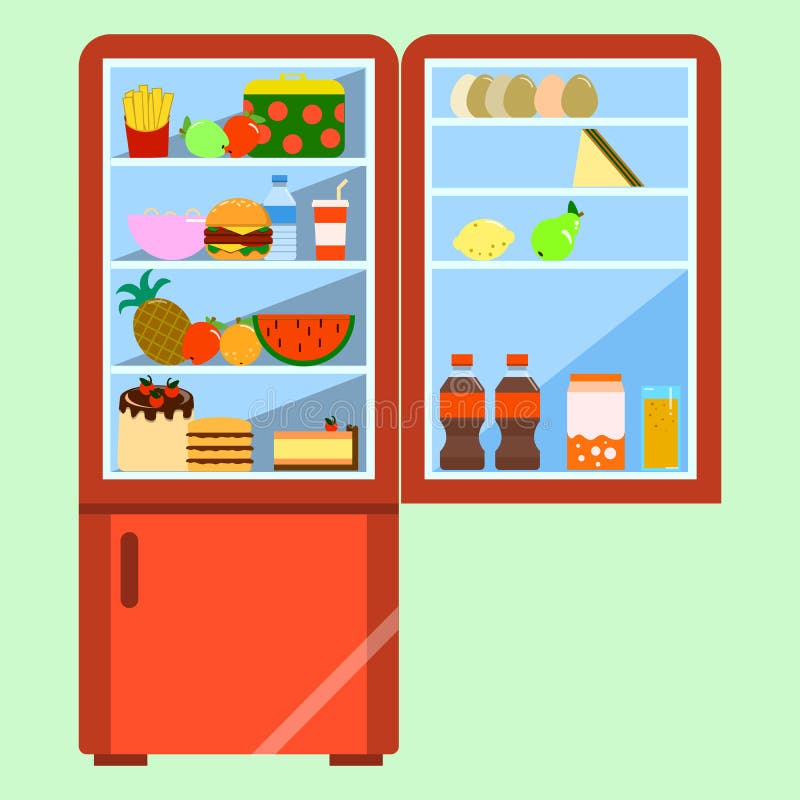 Refrigerador con la comida ilustración del vector. Ilustración de ...