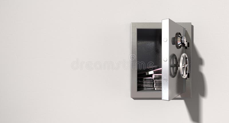 Cofre Aberto Na Parede Com Euros Foto de Stock - Imagem de esconderijo ...