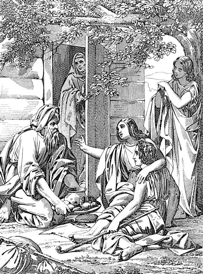 De Uitstekende Tekening Van Bijbelse Abraham Gaat Isaac Offeren, Maar ...