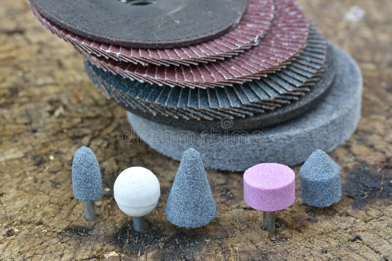 The Abrasive Wheels on Wood Background Stock Image - Image of ...