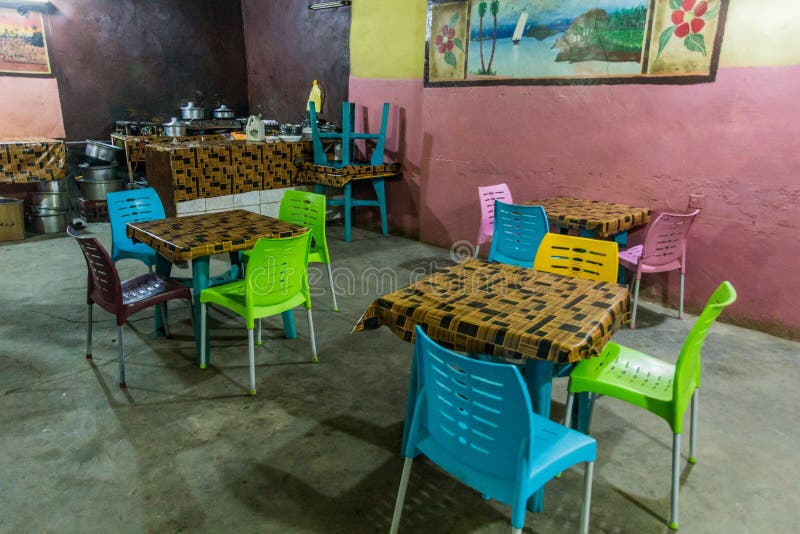 ABRI, SUDAN - FEBRUARY 25, 2019: Interior of a Small Restaurant in Abri ...