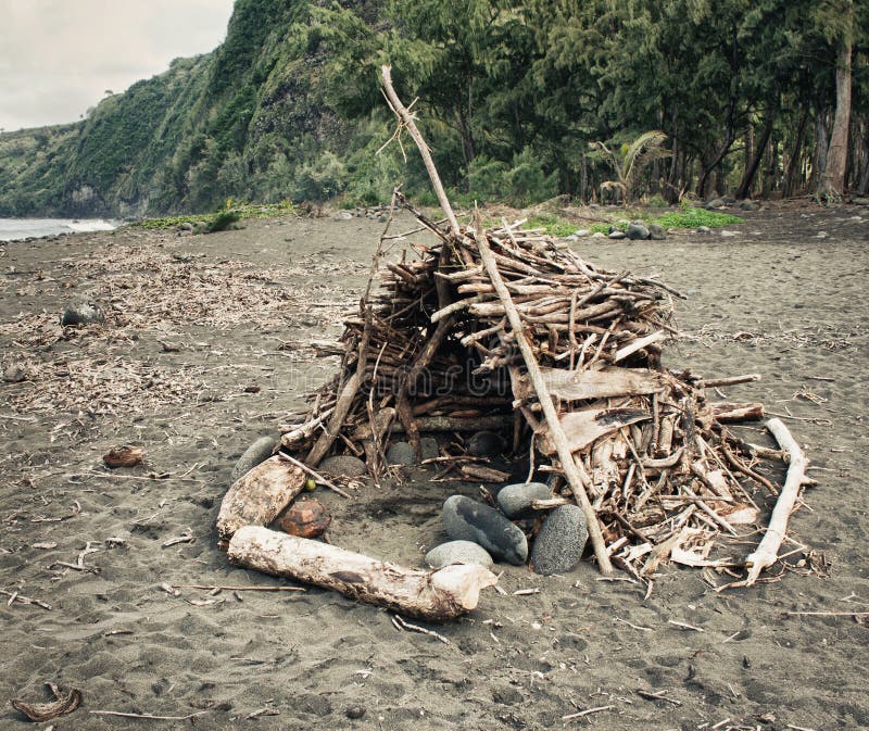 Un Refugio Primitivo En Una Madera Foto de archivo - Imagen de unido ...