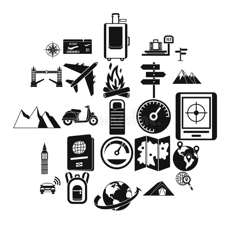 Abroad Icons Set, Simple Style Stock Vector - Illustration of black ...