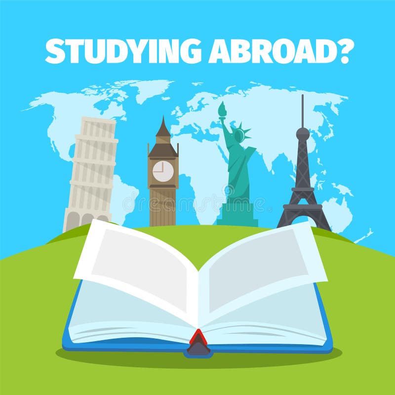 Abroad Studying Foreign Languages Concept. Colorful Travel Vector Flat ...
