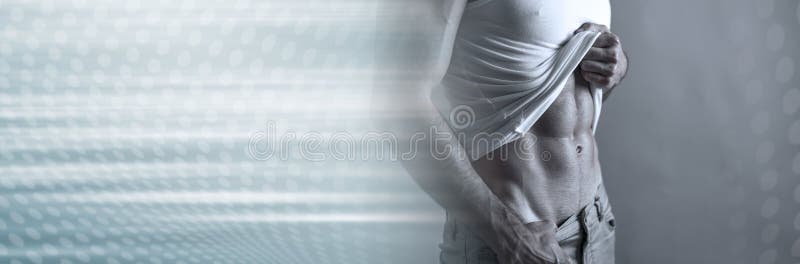 Abs of Athletic Man. Panoramic Banner Stock Image - Image of muscular ...