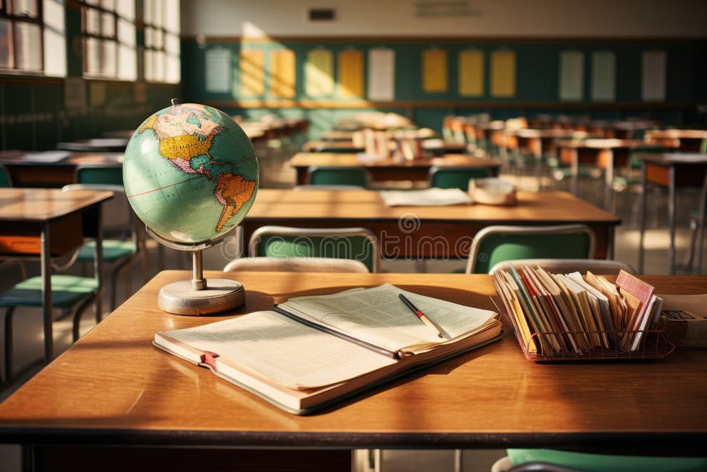 An Empty School Classroom with a Globe, a World of Knowledge Awaits ...