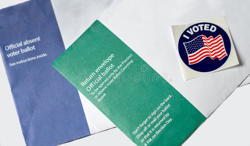 Absent Voter Ballot Envelopes and Sticker Stock Photo - Image of focus ...
