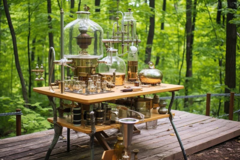 Absinthe Distillation Apparatus Set Up on Picnic Table Stock Image ...