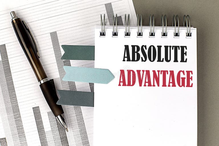 ABSOLUTE ADVANTAGE Text on Notebook with Pen, Calculator and Chart on a ...