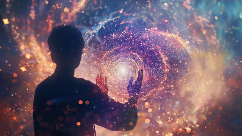 Young Man’s Dark Silhouette in Stunning Spiritual Magical Background ...