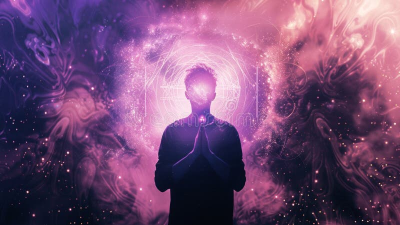 Young Man’s Dark Silhouette in Stunning Spiritual Magical Background ...