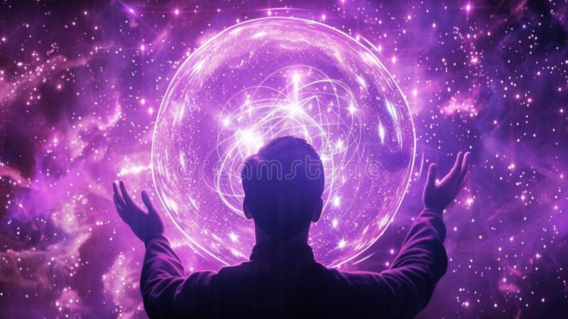 Young Man’s Dark Silhouette in Stunning Spiritual Magical Background ...