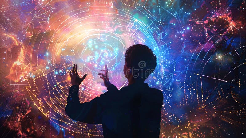 Young Man’s Dark Silhouette in Stunning Spiritual Magical Background ...