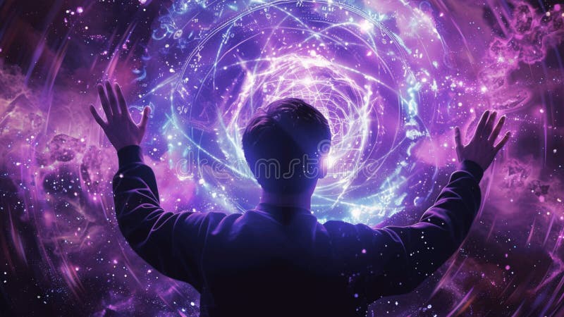 Young Man’s Dark Silhouette in Stunning Spiritual Magical Background ...