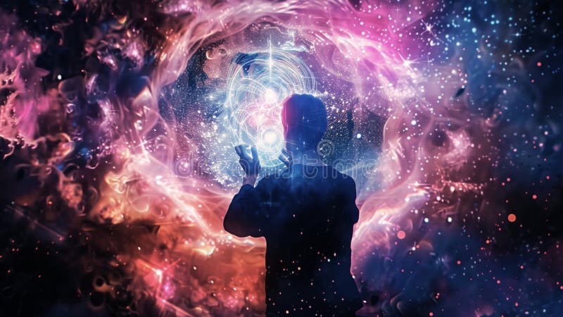 Young Man’s Dark Silhouette in Stunning Spiritual Magical Background ...