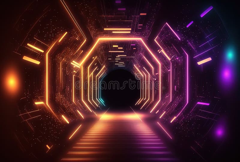 Absract Futuristic Corridor Tech Background with Neon Light Stock ...