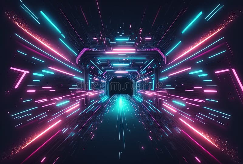 Absract Futuristic Corridor Technology Background with Neon Light Stock ...