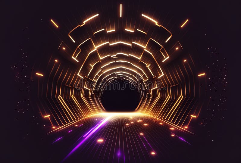 Absract Futuristic Tunnel Background with Neon Glow Stock Illustration ...