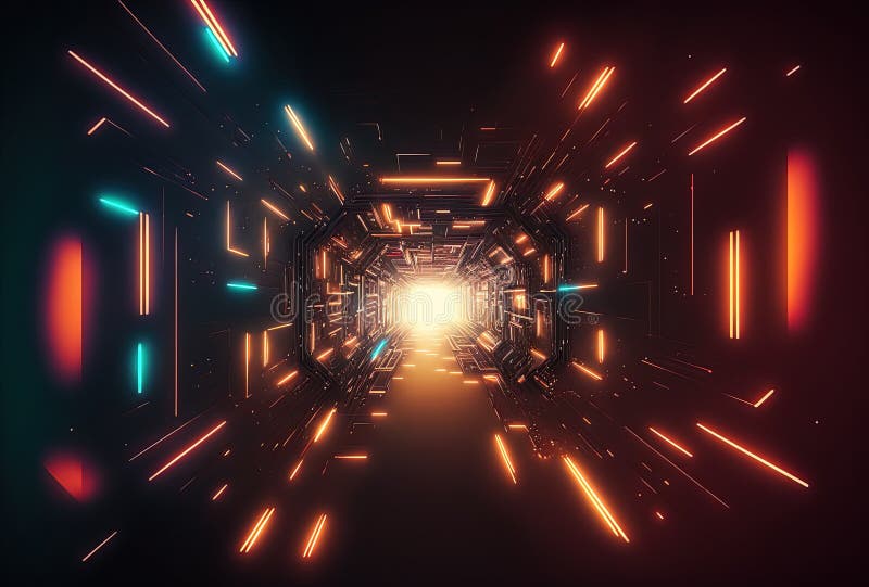 Absract Futuristic Tunnel Background with Neon Light Stock Illustration ...