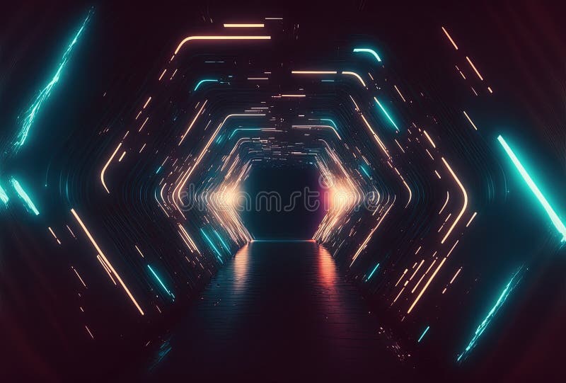 Absract Futuristic Tunnel Tech Background with Neon Light Stock ...