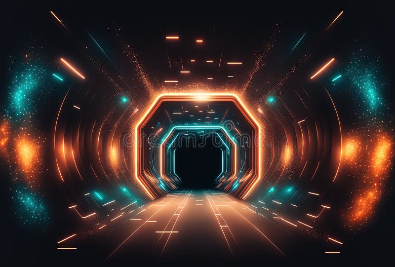 Absract Futuristic Tunnel Technology Background with Neon Glow Stock ...