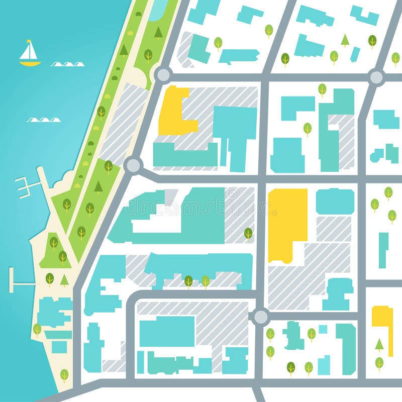 Abstarct Map of Coastal Town Area. Vector Design Stock Vector ...