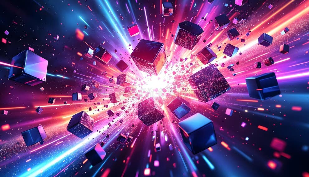 Abstraact Futuristic Explosion of Cubes Background Stock Illustration ...
