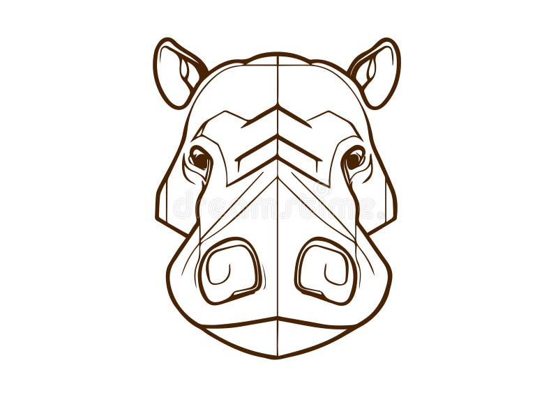 Abstrac Low Poly Hippo Head Face Logo Design Ink Drawing Black Outline ...