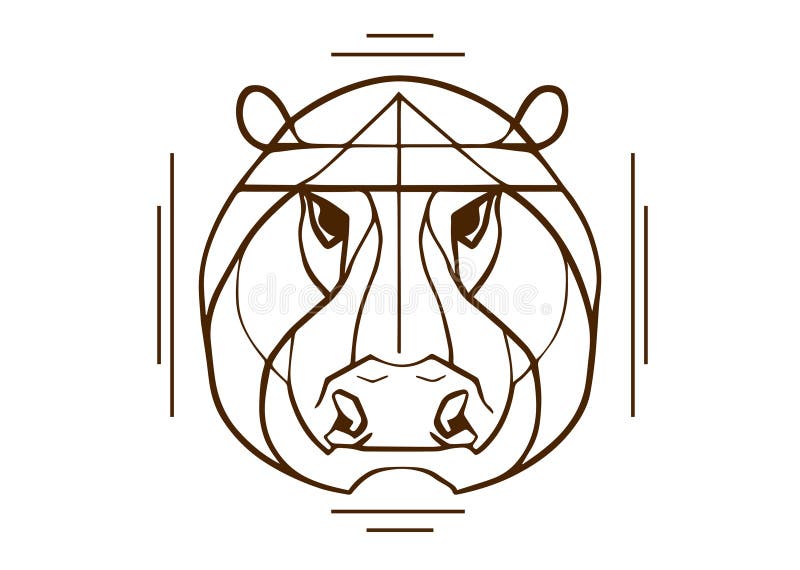 Abstrac Low Poly 2 Hippo Head Face Logo Design Ink Drawing Black ...